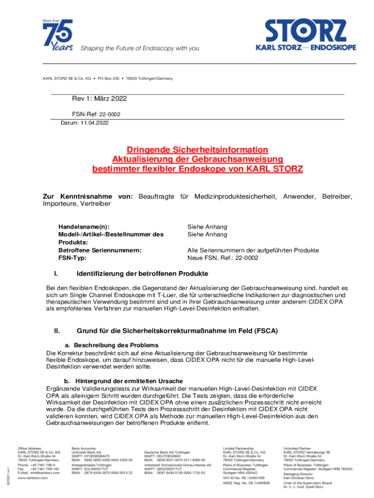 Ausfüllbar Online Flex. Intubation Video Endoscope 4 x 65 - Karl Storz ...