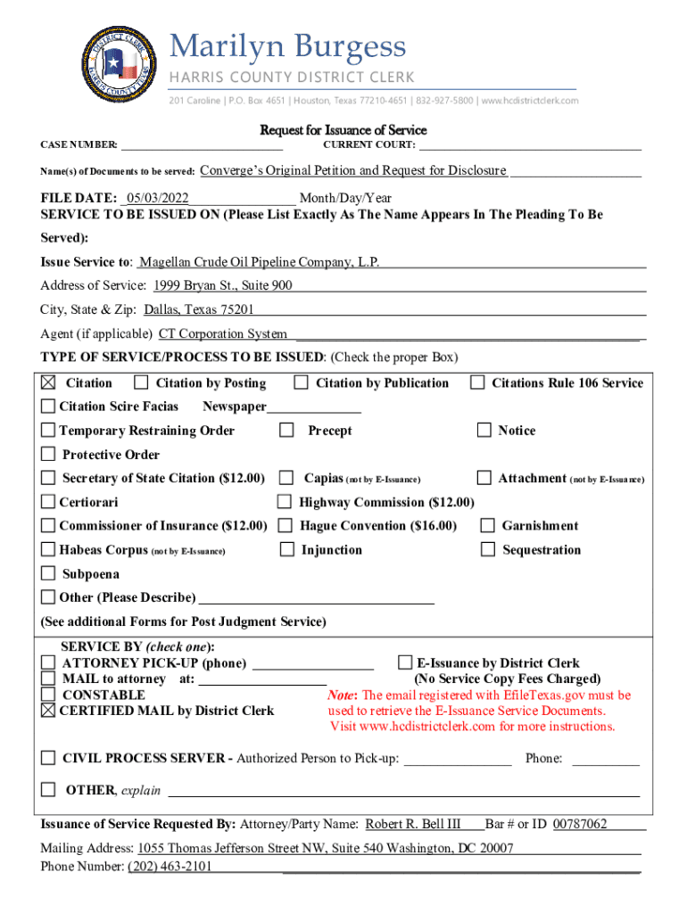 Fillable Online Converge - Harris County - Service Request Form - Megellan Crude Fax Email Print ...