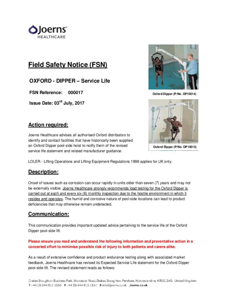 Fillable Online Urgent Field Safety Notice (FSN) - HPRA Fax Email Print ...