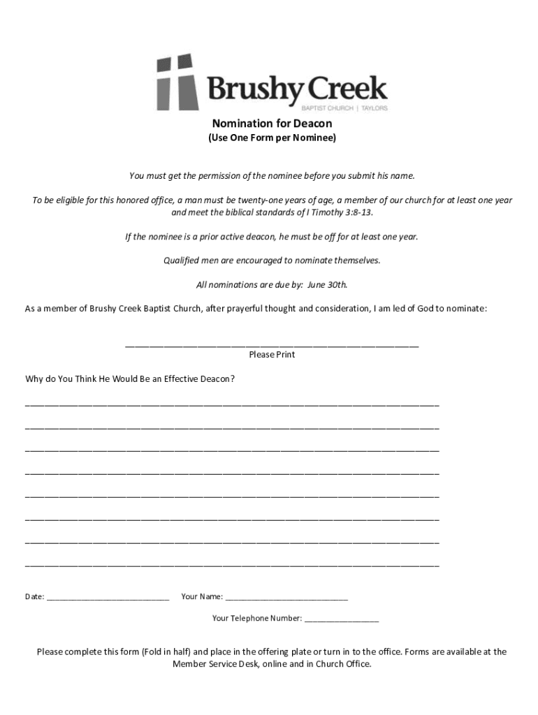 Fillable Online arbc.comdeacon-nomination-formDeacon Nomination Form ...