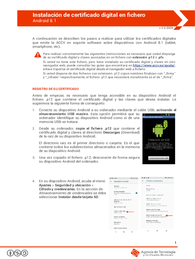 Fillable Online Instalacin de certificado digital en fichero - Android ...
