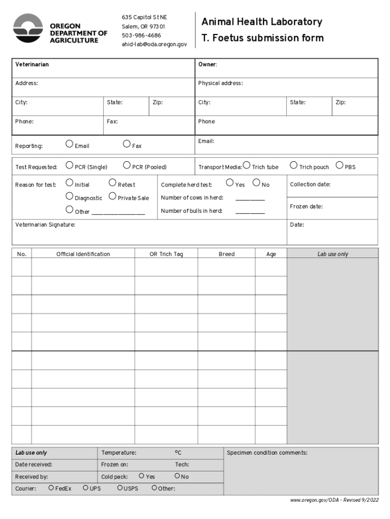 Fillable Online Animal Health Laboratory T. Foetus submission form Fax ...