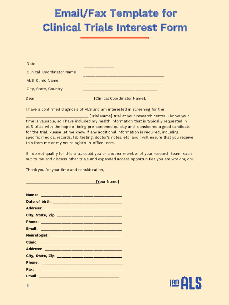 Fillable Online Sample Email/Fax Template for Clinical Trials Fax Email Print - pdfFiller