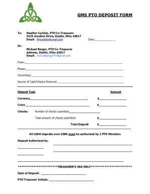 Fillable Online GMS PTO DEPOSIT FORM - Dublin City Schools Fax Email ...