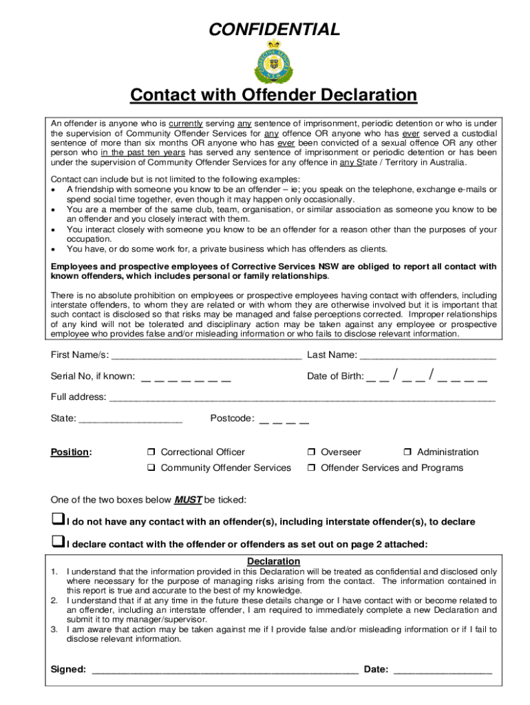 Fillable Online Contact with Offender declaration form. Contact with ...