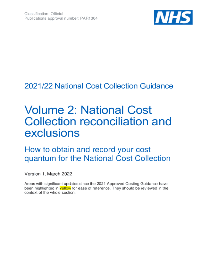 Fillable Online Volume 3: National Cost Collection - england.nhs ...