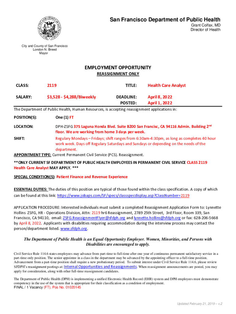 Fillable Online Department of Public Health San FranciscoEmployee ...