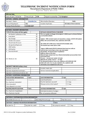 Fillable Online TELEPHONIC INCIDENT NOTIFICATION FORM Fax Email Print ...