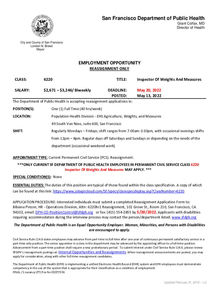 Fillable Online Department of Public Health: Employment - SFDPH Fax ...