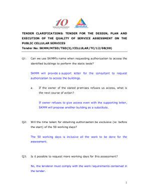 Fillable Online TENDER CLARIFICATIONS - MCMC Fax Email Print - pdfFiller