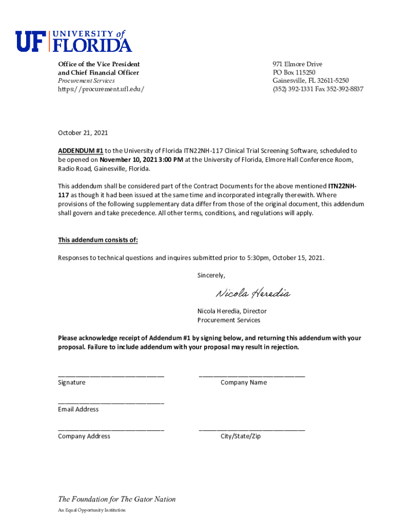 Fillable Online Addendum #1 to the University of Florida Fax Email ...
