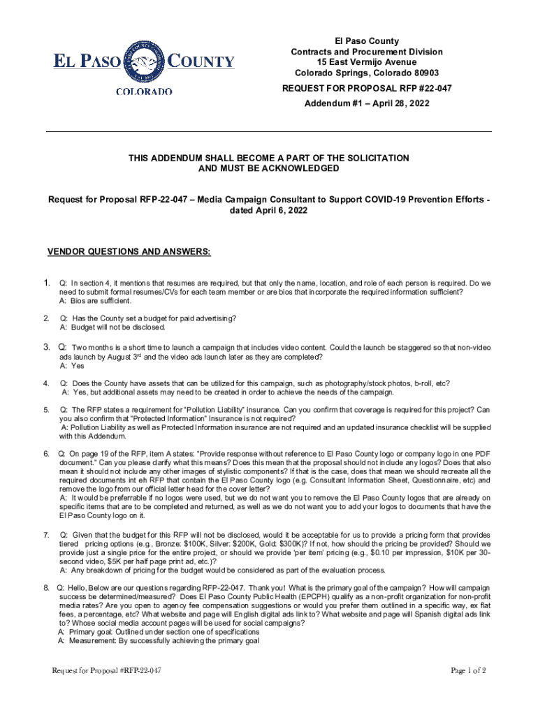 Fillable Online El Paso County REQUEST FOR PROPOSAL-RFP-22-027 COVER ...