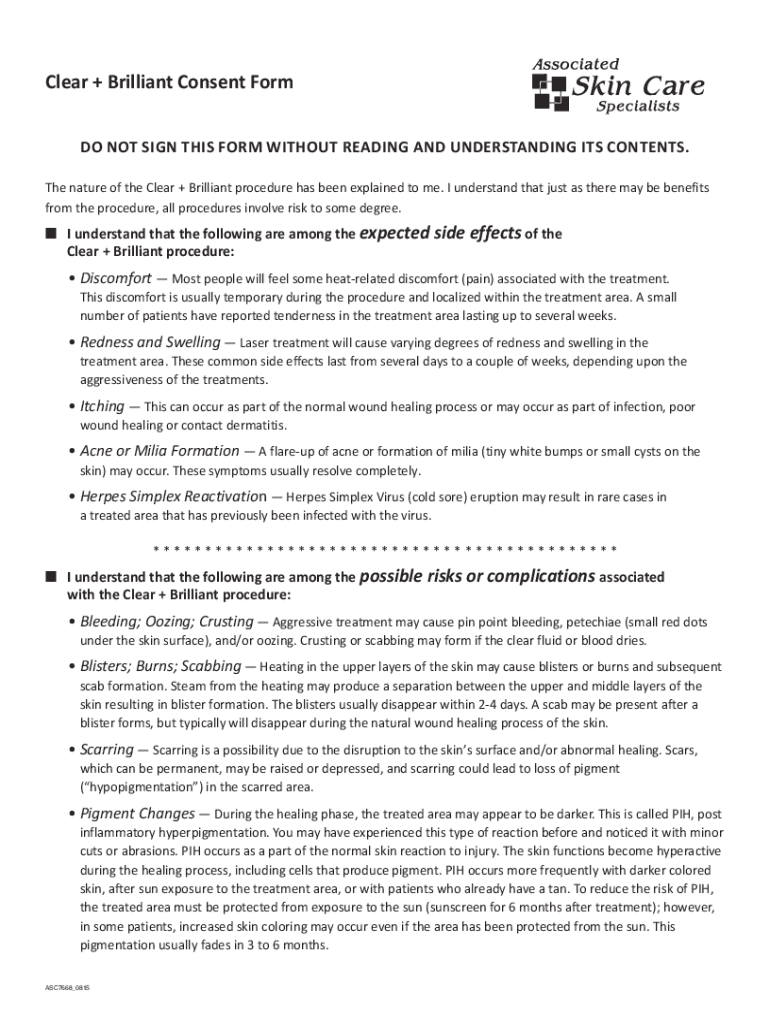 Fillable Online Clear + Brilliant Treatment Patient Consent Form Fax ...
