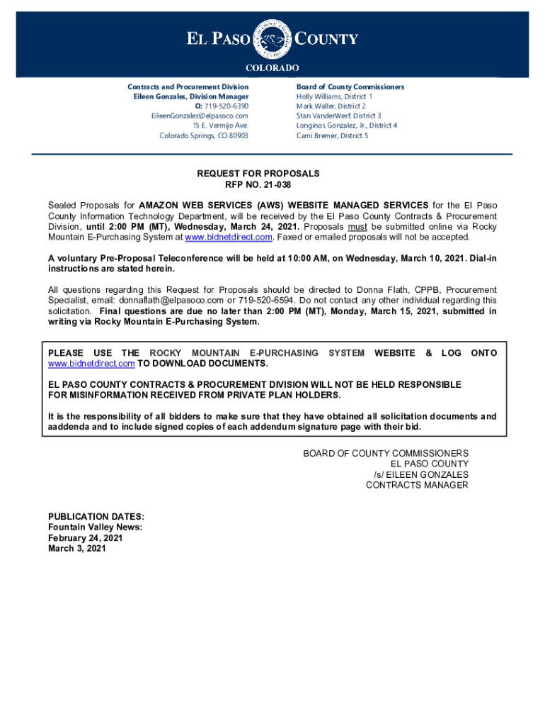 Fillable Online INVITATION FOR BIDS IFB NO. 21-002 - El Paso County ...