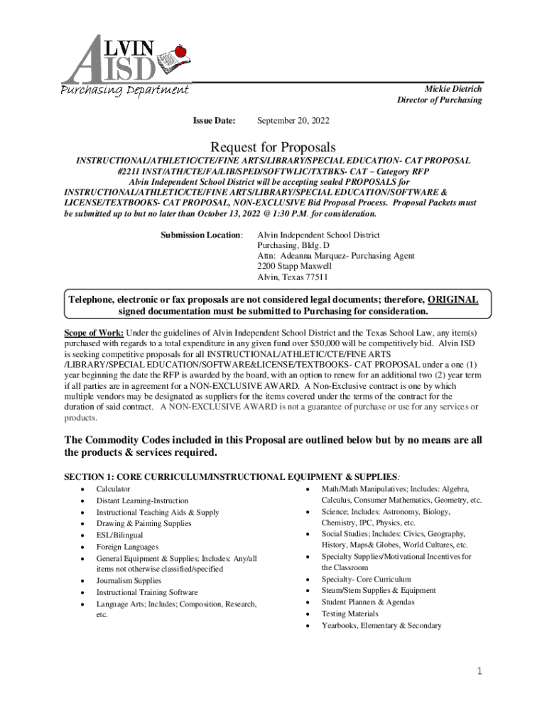Fillable Online Request for Proposals - Alvin ISD Fax Email Print - pdfFiller