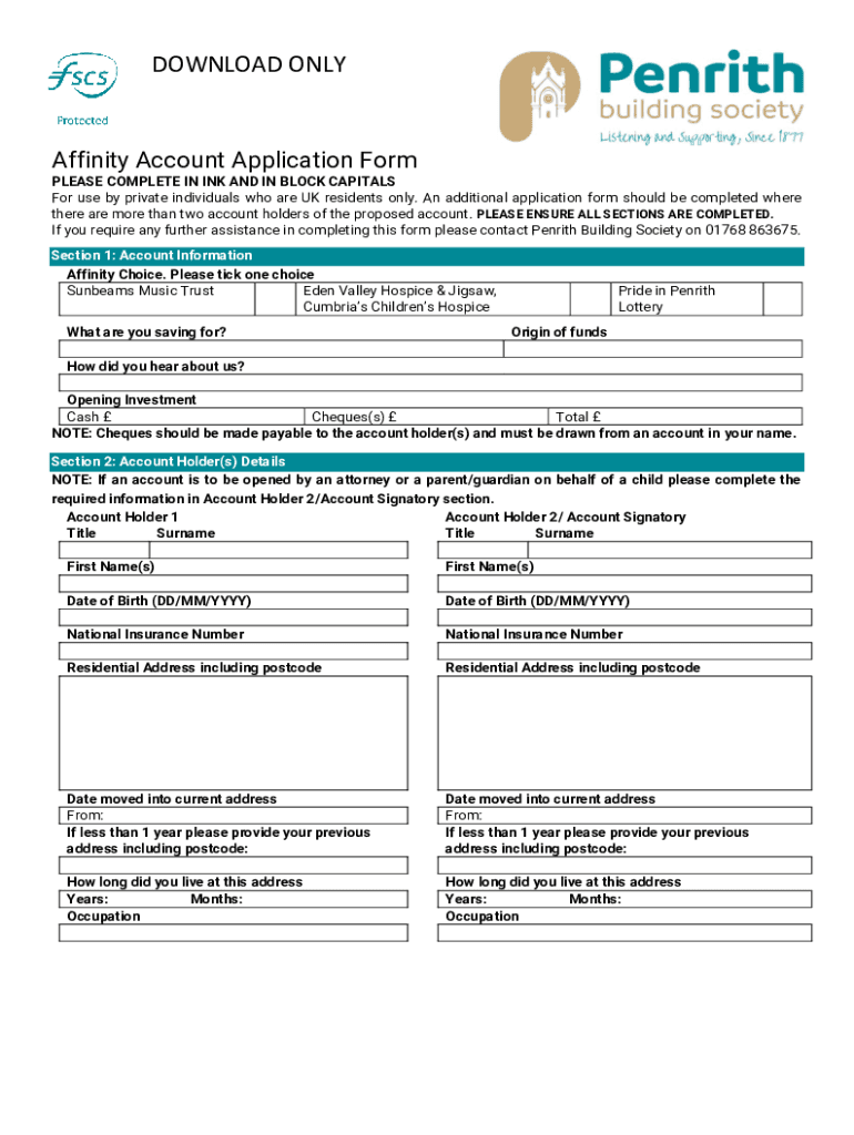 Fillable Online Affinity Account Application Form - Penrith Building ...