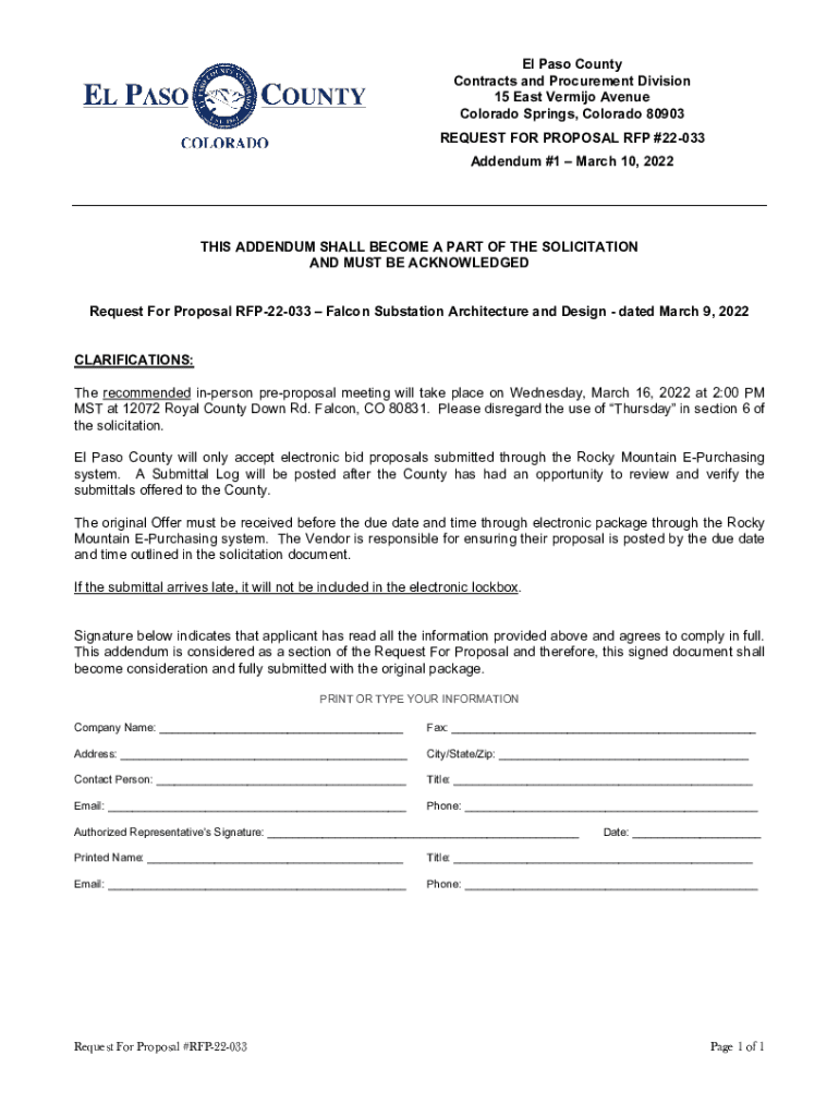 Fillable Online Request For Proposal RFP #22-033 Addendum #1 Fax Email ...