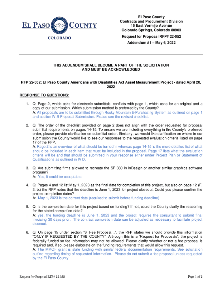 Fillable Online Request for Proposal RFP# 22-052 Addendum #1 Fax Email Print - pdfFiller
