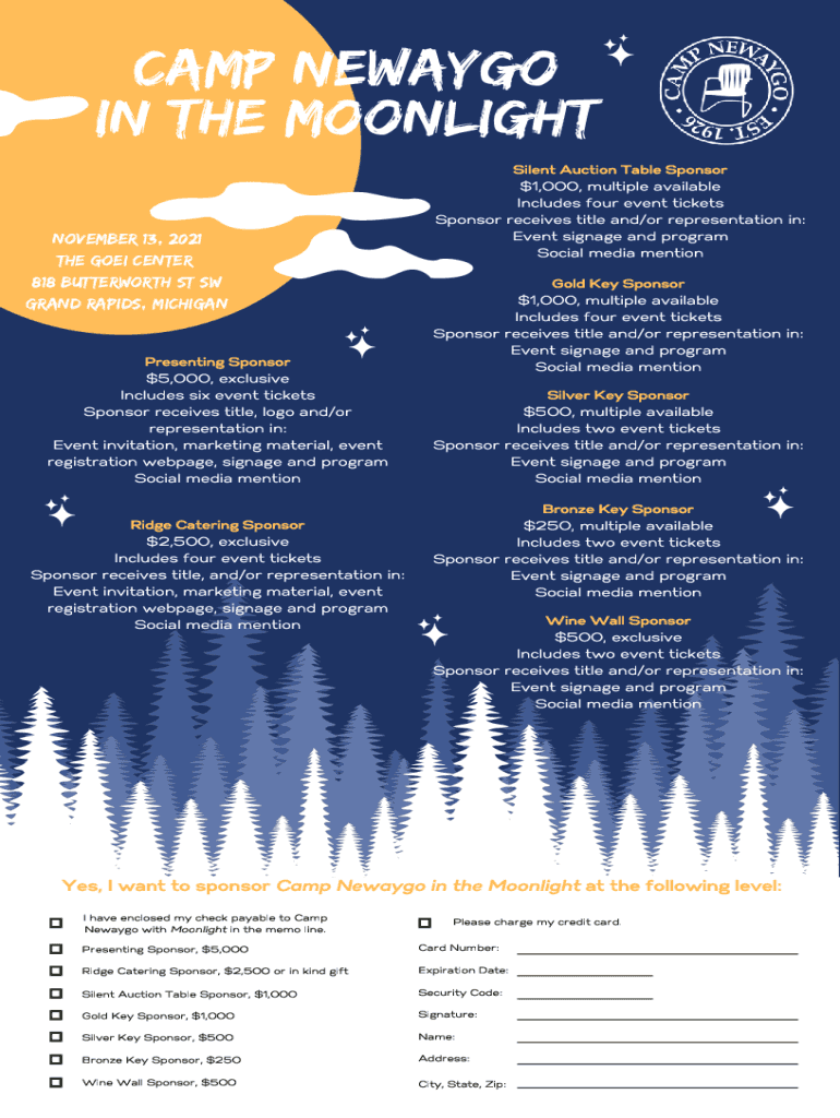 Fillable Online In The Moonlight - Sponsor Flyer 2021 - Camp Newaygo Fax Email Print - pdfFiller