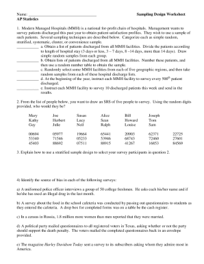 Fillable Online Sampling Design Worksheet AP Statistics 1. Modern ...