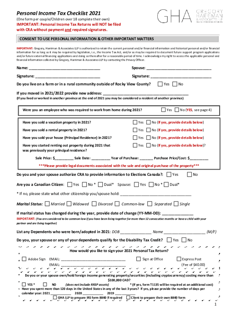 Fillable Online gh-a.comuploads2020T1Checklist-PDFPersonal Income Tax ...
