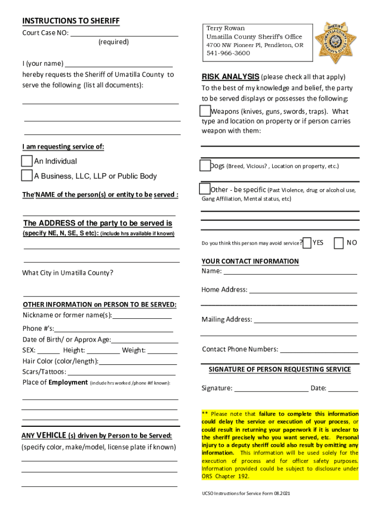Fillable Online oregonsheriffs.orgsheriffumatillaUmatilla County ...