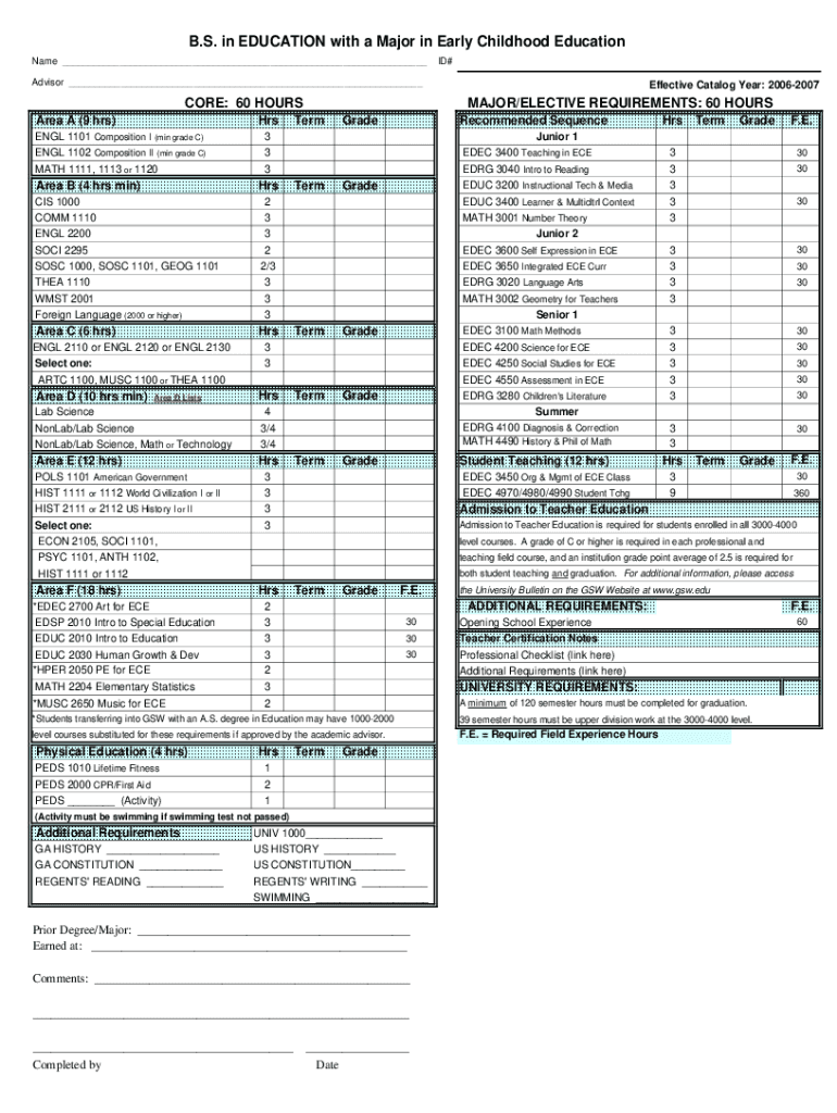 Fillable Online B.S. in EDUCATION with a Major in Early Childhood Education Fax Email Print ...