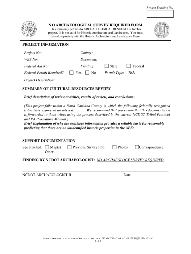 Fillable Online no archaeological survey required form - Connect NCDOT Fax Email Print - pdfFiller