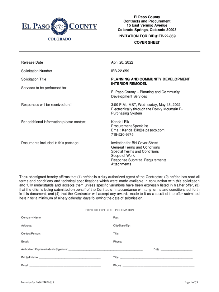 Fillable Online Request for Proposal Master - El Paso County ...