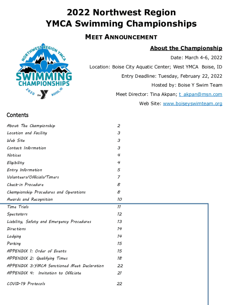 Fillable Online 14342152022 Northwest Region YMCA Swimming ...