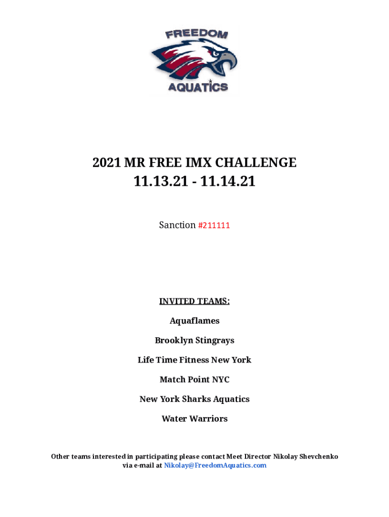 Fillable Online 2021 MR FREE IMX Challenge - MEET INFO FILE - TeamUnify ...