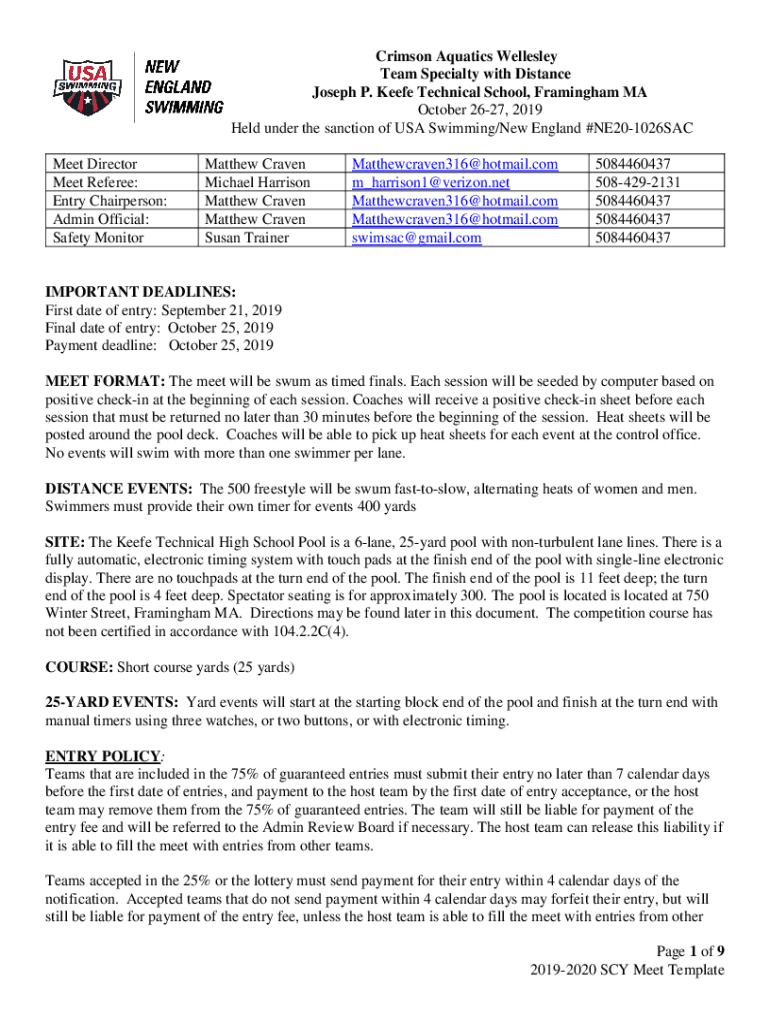 Fillable Online of 9 2019-2020 SCY Meet Template Crimson Aquatics ... - TeamUnify Fax Email ...