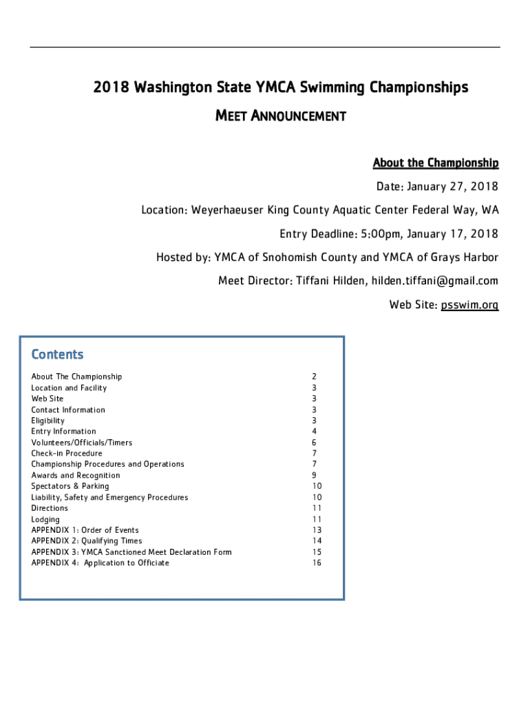 Fillable Online Location: Weyerhaeuser King County Aquatic Center ...