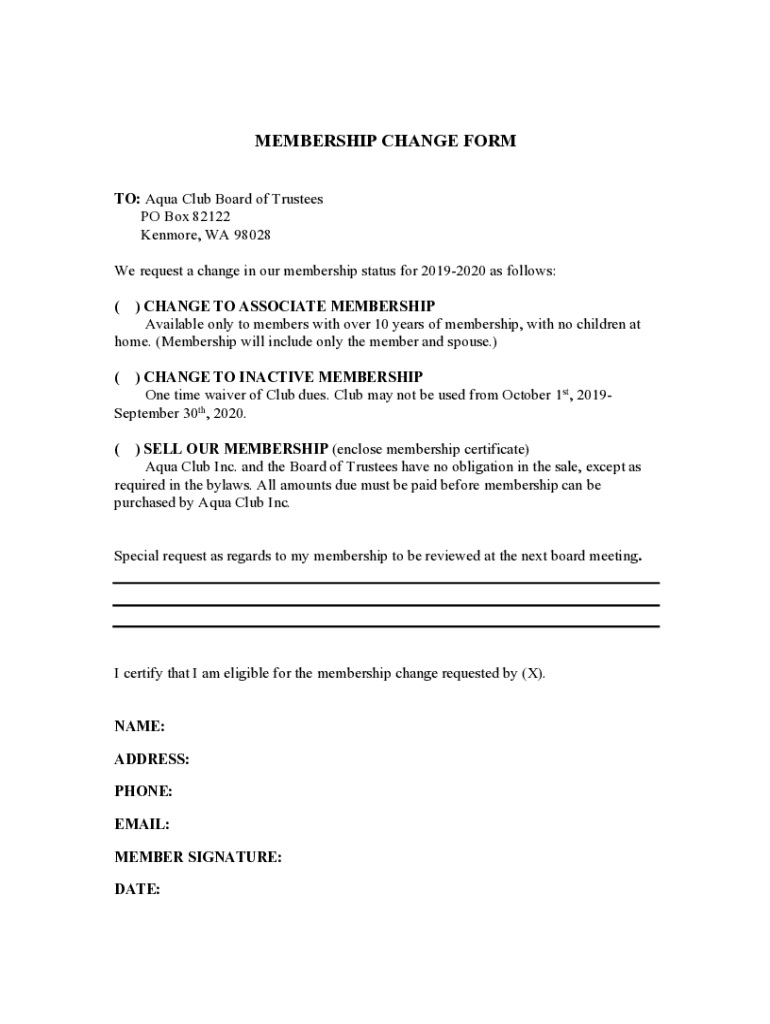Fillable Online MEMBERSHIP CHANGE FORM - TeamUnify Fax Email Print ...