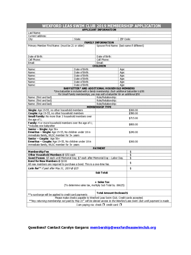 Fillable Online Membership application form 2019 - TeamUnify Fax Email Print - pdfFiller