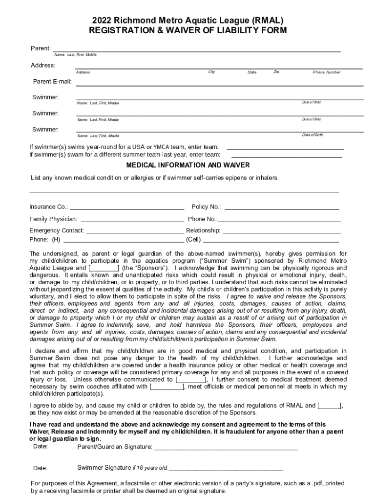 Fillable Online Get VA RMAL Registration & Waiver Of Liability Form ...