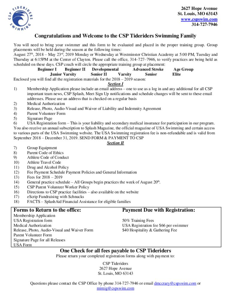 Fillable Online Congratulations and Welcome to the CSP Tideriders ...