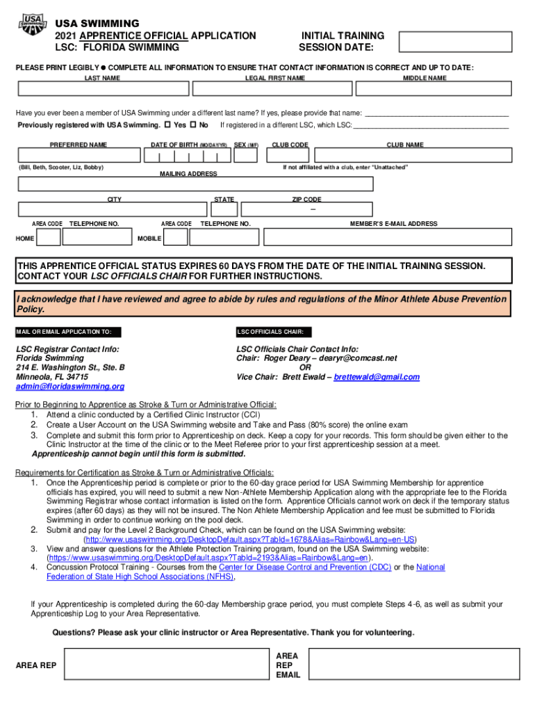 Fillable Online Officials - USA Swimming Fax Email Print - pdfFiller