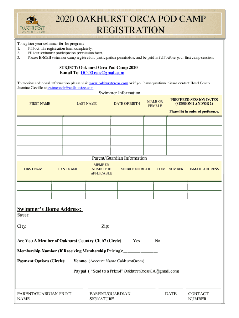 Fillable Online SWIM TEAM REGISTRATION Fax Email Print - pdfFiller
