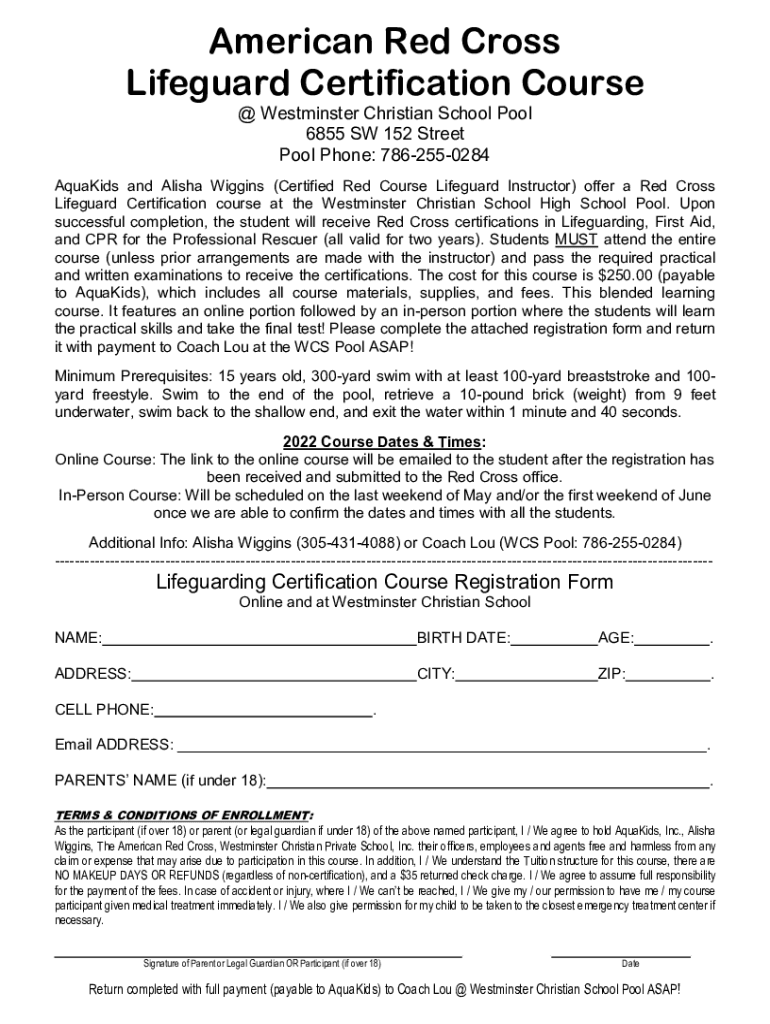 Fillable Online American Red Cross Lifeguard Certification Course ...