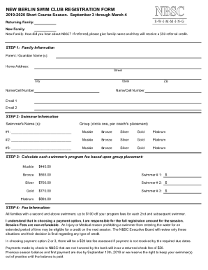 Fillable Online NEW BERLIN SWIM CLUB REGISTRATION FORM - TeamUnify Fax ...