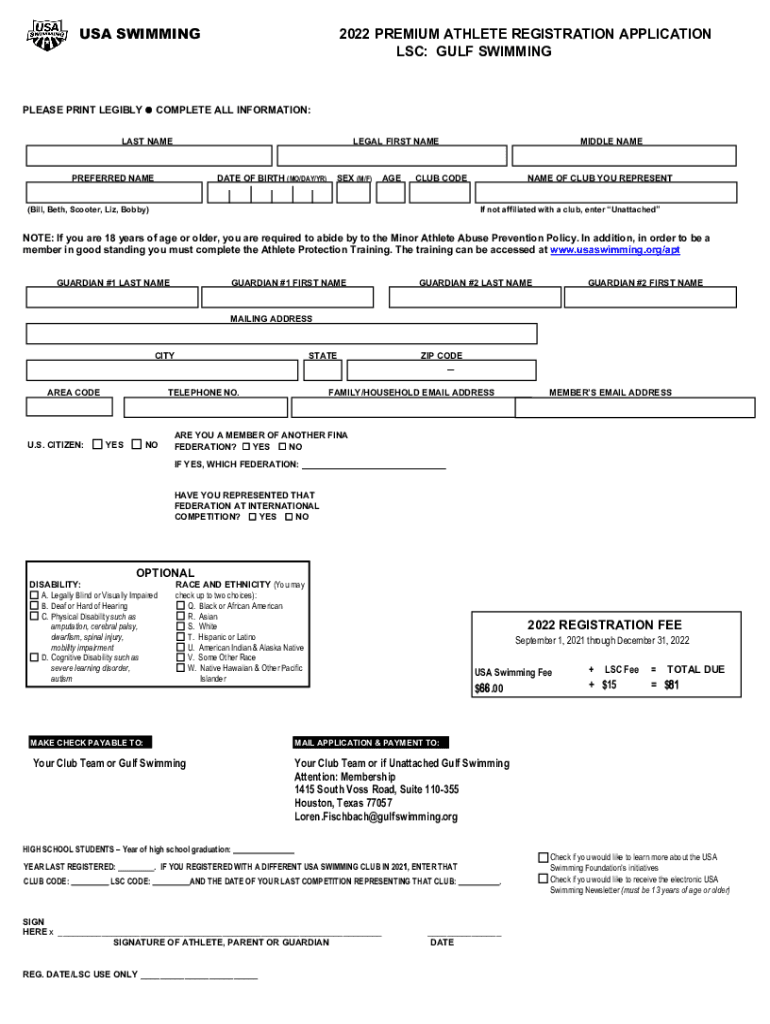 Fillable Online USA SWIMMING 2021 OUTREACH ATHLETE REGISTRATION ...