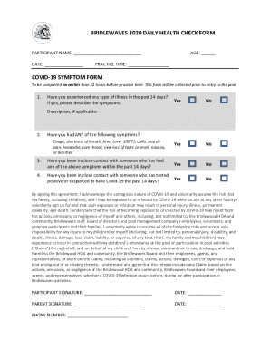 Fillable Online Bridlewaves 2020 Daily Health Check Form - TeamUnify ...