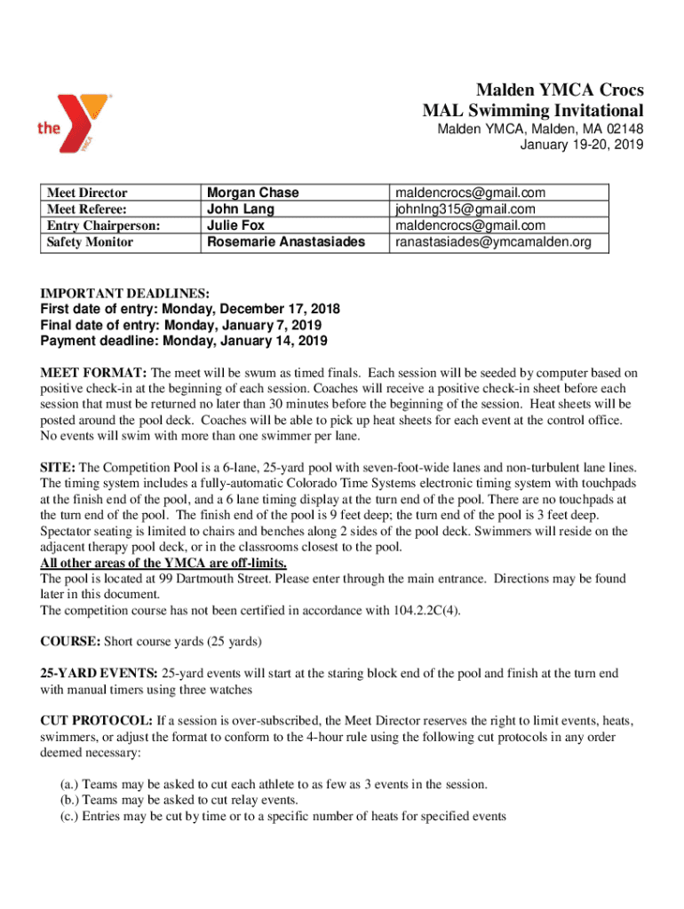 Fillable Online Malden YMCA Crocs MAL Swimming Invitational - TeamUnify ...