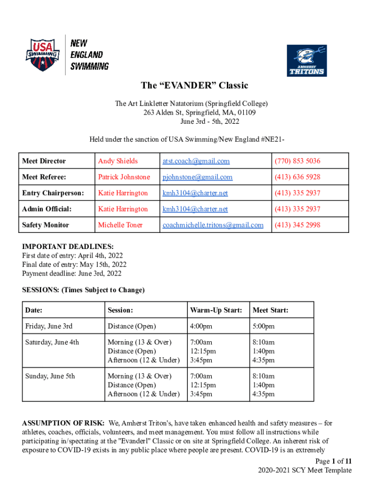 Fillable Online The "EVANDER" Classic Meet Packet - TeamUnify Fax Email ...