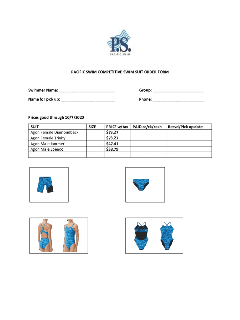 Fillable Online pacific swim competitive swim suit order form ...