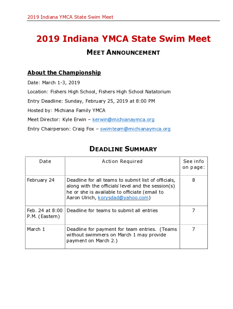 Fillable Online Indiana YMCA State All Star Swim Meet - teamunify.com Fax Email Print - pdfFiller