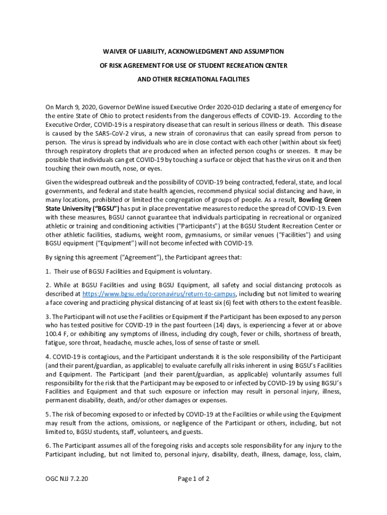 Fillable Online WAIVER OF LIABILITY, ACKNOWLEDGMENT AND ASSUMPTION OF ...