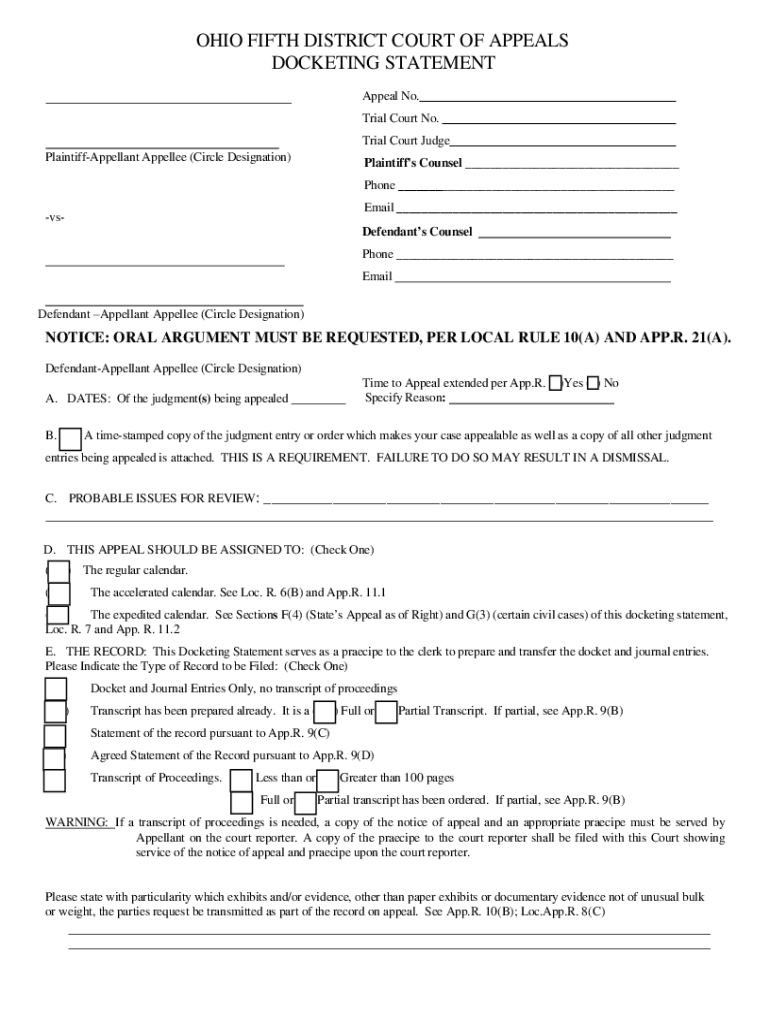 Fillable Online Docketing Statement Only Fax Email Print - pdfFiller