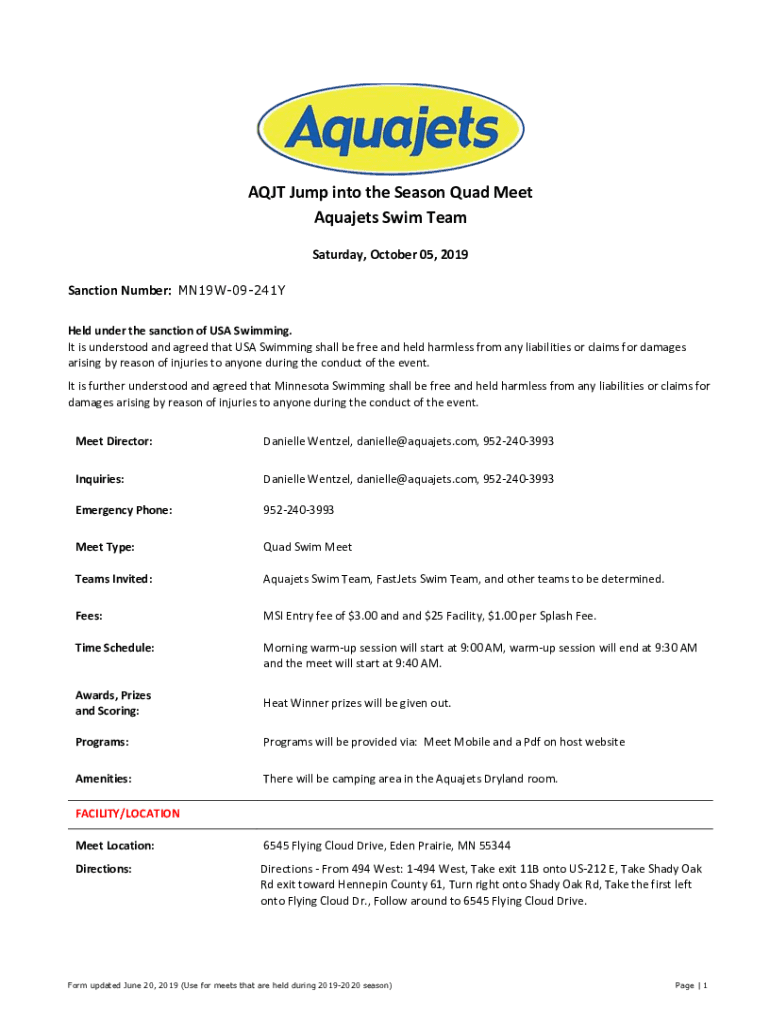 Fillable Online AQJT Jump into the Season Quad Meet Aquajets Swim Team ...